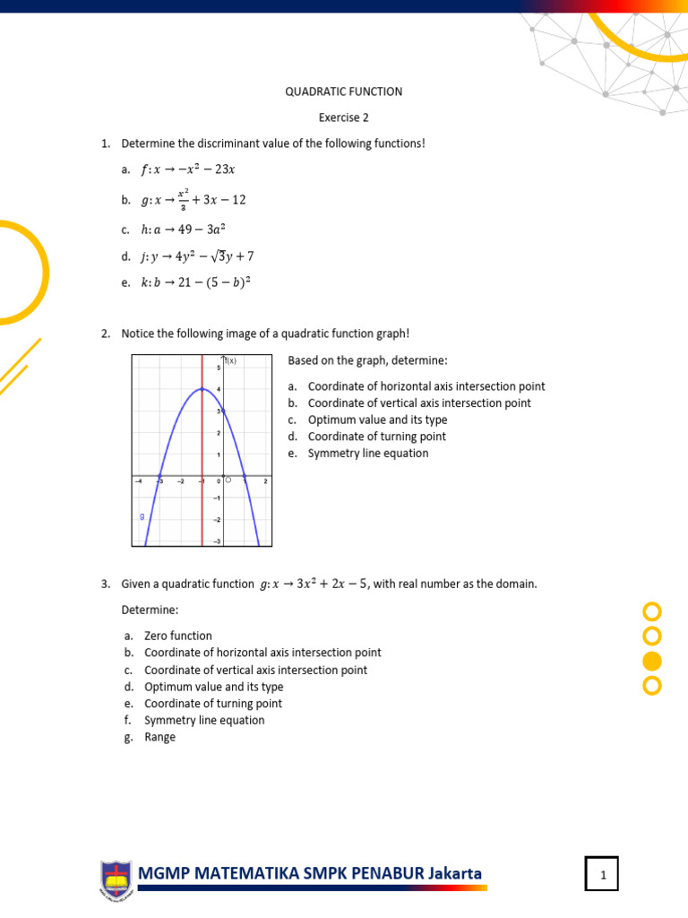 Exercise 2 Quadratic Function | PDF | Science & Mathematics