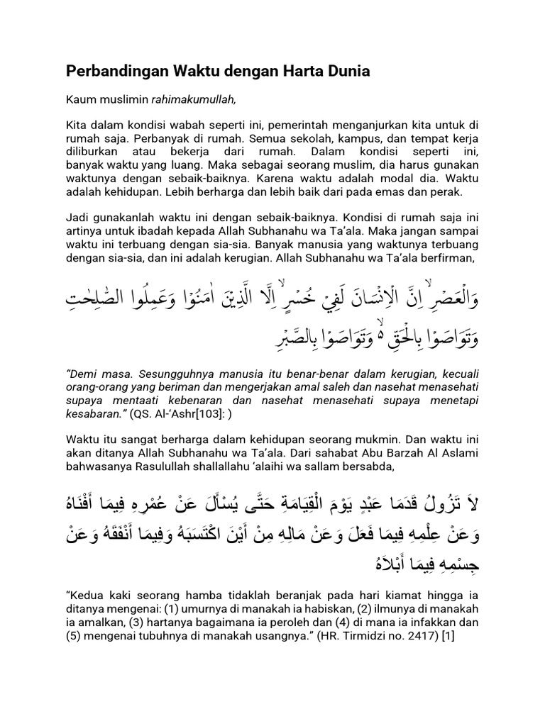 Perbandingan Waktu Dengan Harta Dunia | PDF