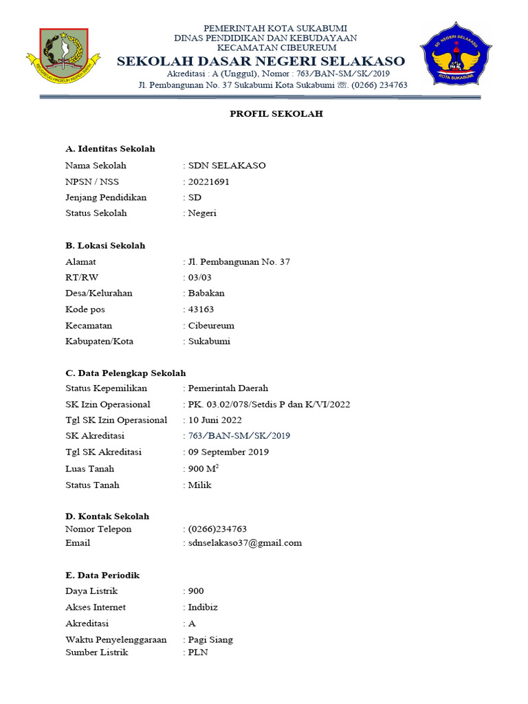 Contoh Profil Sekolah Dasar | PDF