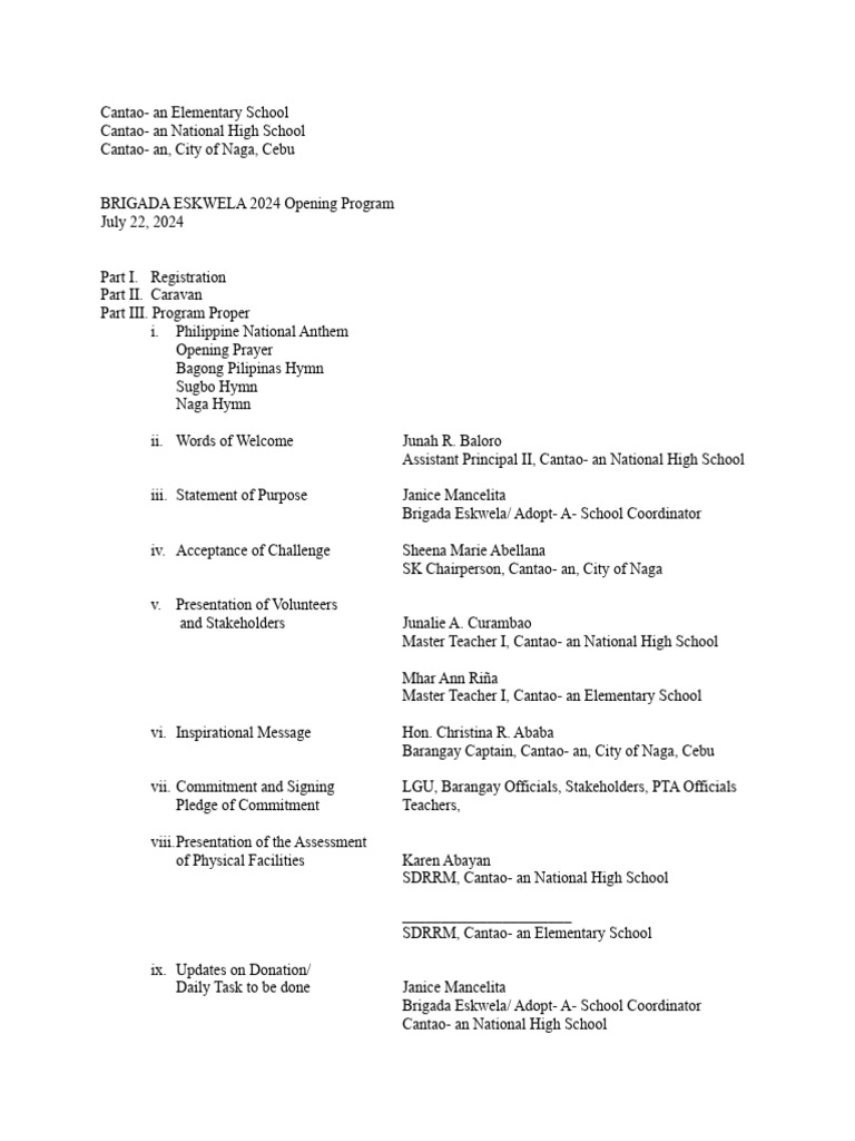 Brigada Eskwela 2024 Program Overview | PDF | Wellness