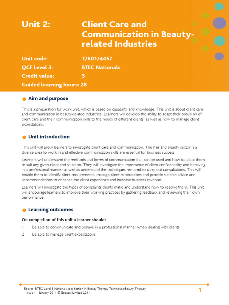 Unit 2 Client Care and Communication in Beauty Related Industries | PDF ...