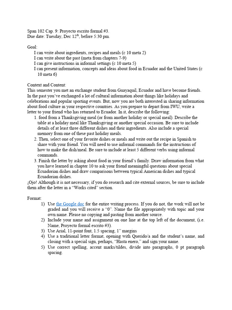 Span 102 Proyecto Escrito 3. O23docx | PDF | Word | Translations