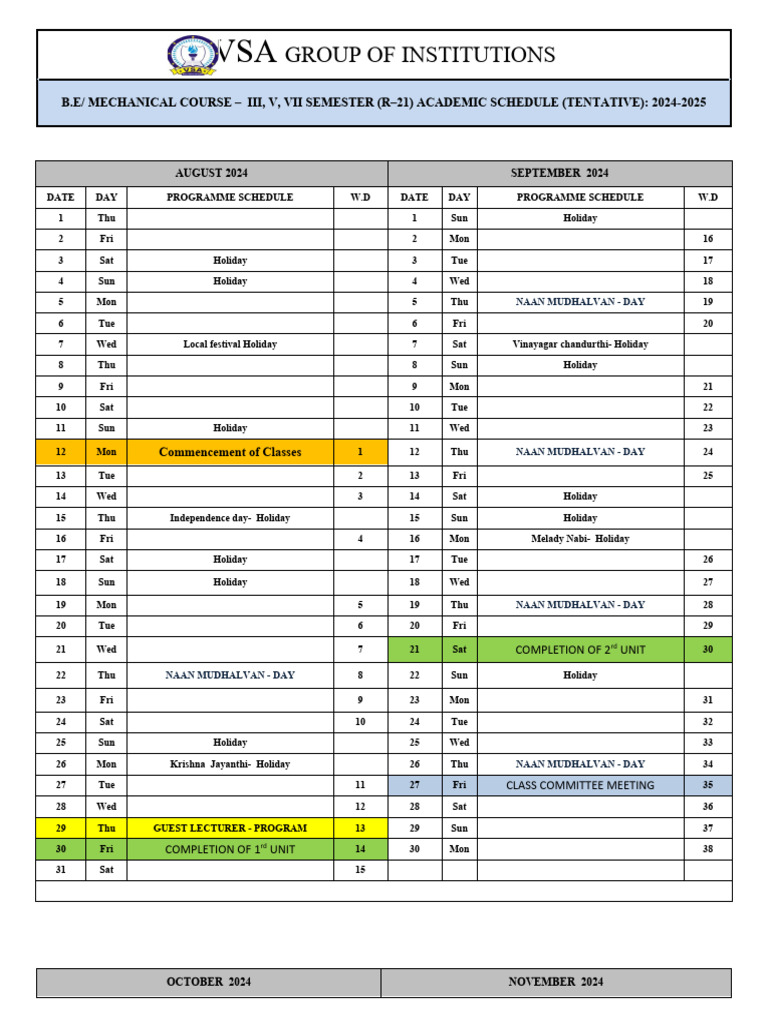 Mechanical Engineering Academic Schedule 2024-2025 | PDF | Educational Institutions | Schools