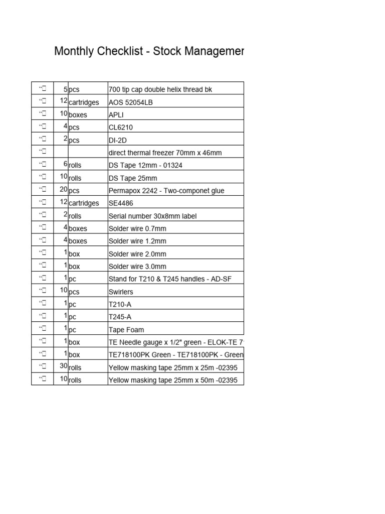 Pending Task - Consumables | PDF