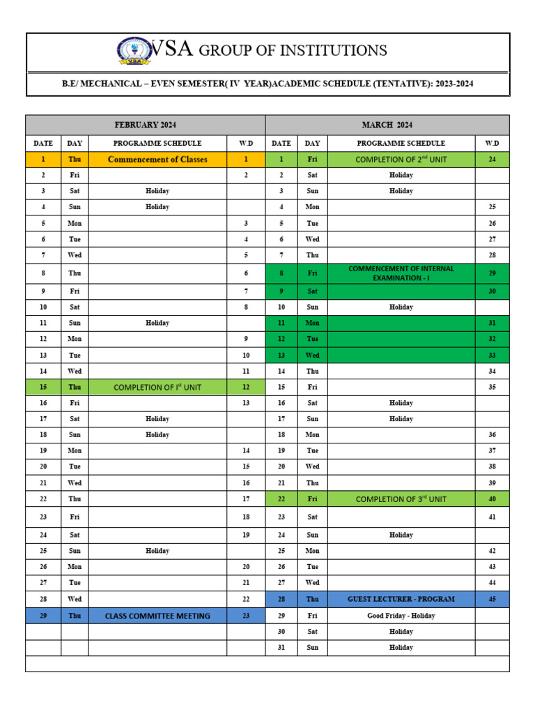 MECH - IV EVEN - SEM Academic Schedule 2023-2024 | PDF | Observances ...