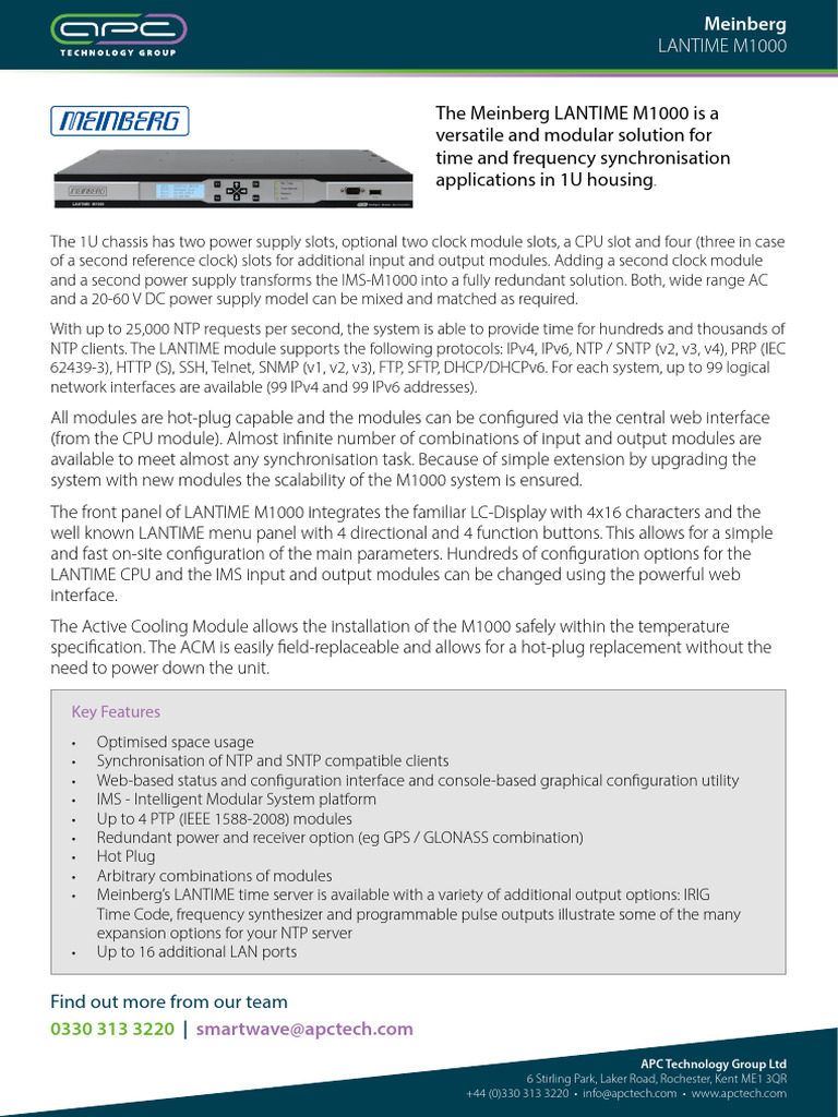 Meinberg Lantime M1000 Datasheet | PDF | Computer Engineering | Internet Architecture