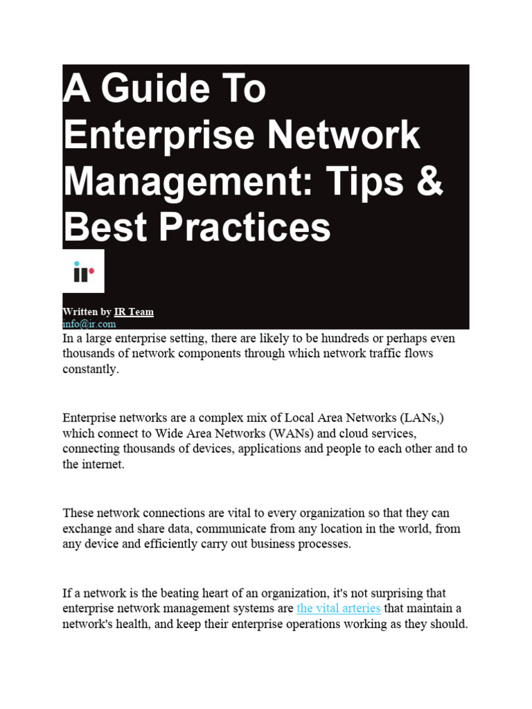 A Guide To Enterprise Network Management | PDF | Computer Network | Cloud Computing