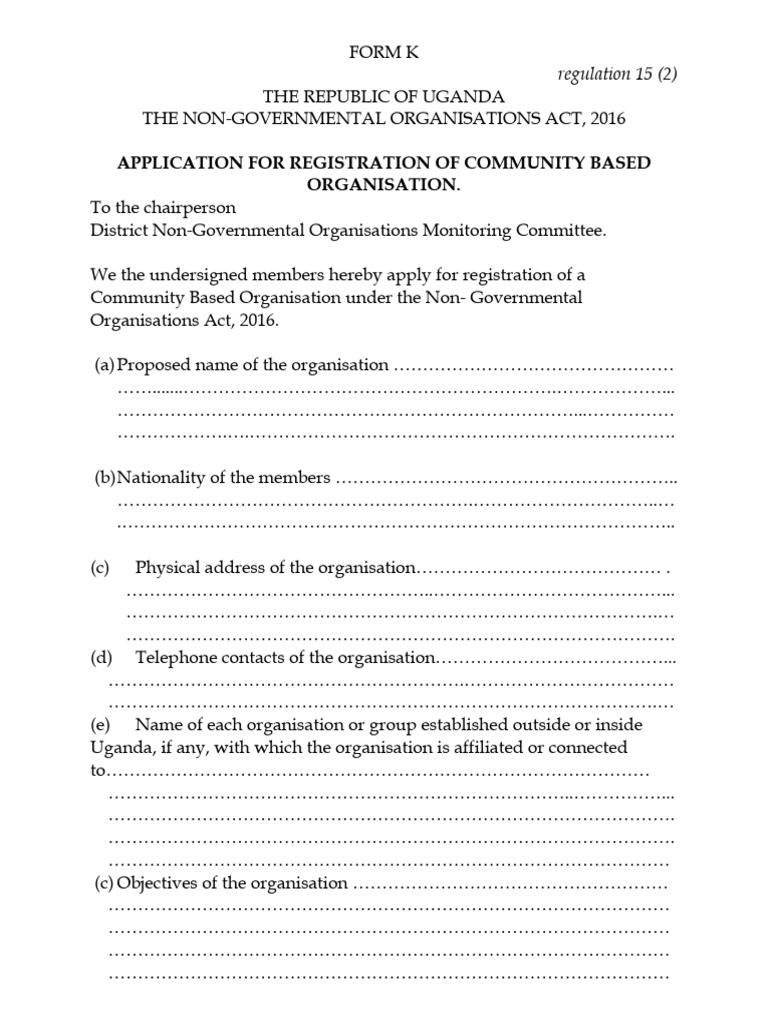CBO Registration Form K Uganda | PDF | Government | Justice