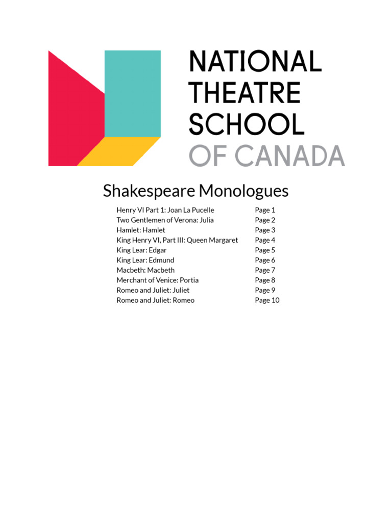 NTS Shakespeare Monologues | PDF