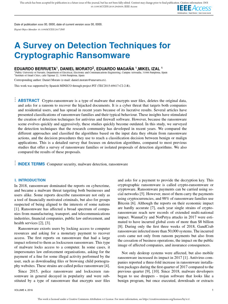 A Survey On Detection Techniques For Cryptographic | PDF | Ransomware | Malware