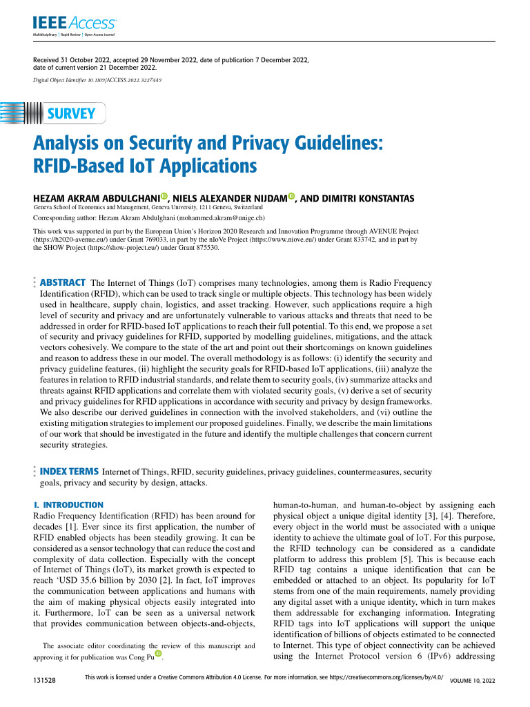 Analysis On Security and Privacy Guidelines RFID-Based IoT Applications ...