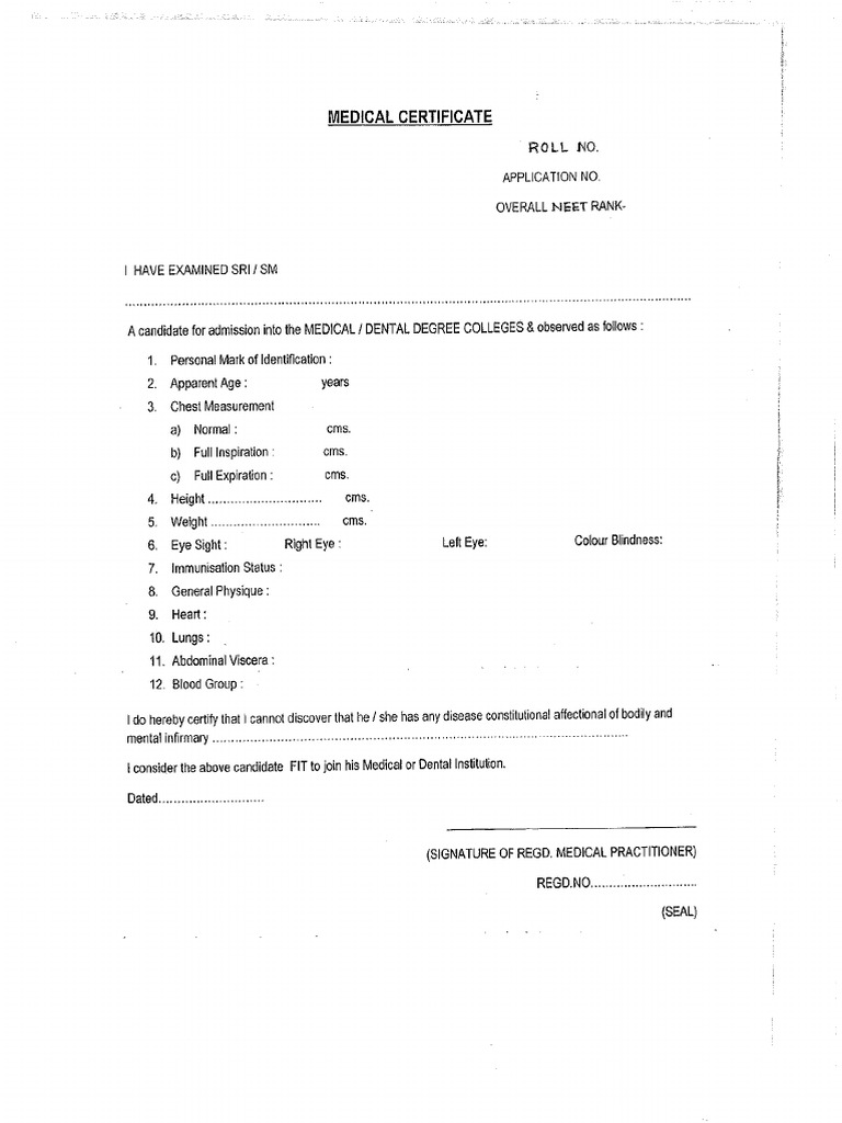 Medical Certificate | PDF
