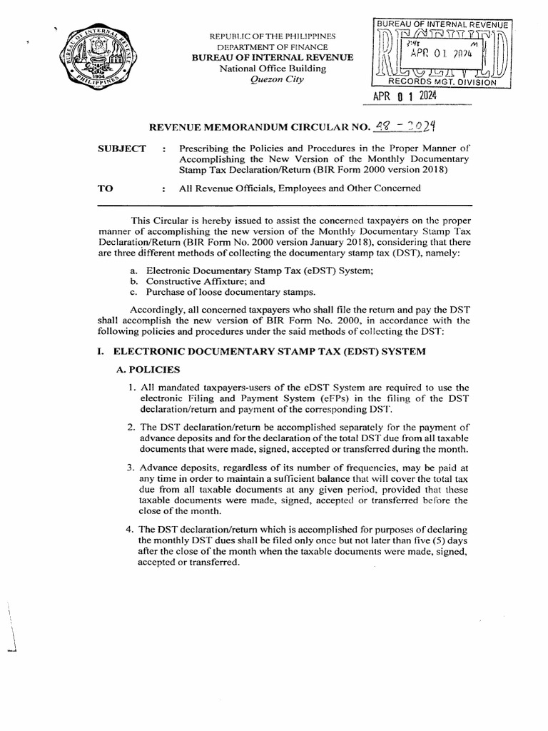 RMC No. 48-2024 DST FILING | PDF