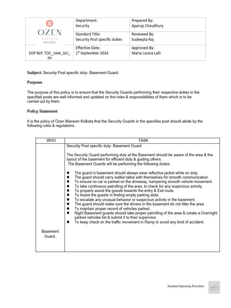 Basement Guard Duty Guidelines | PDF