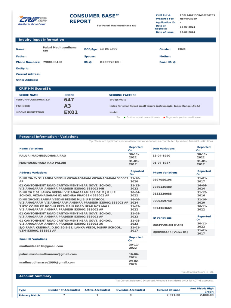 Crif Report 3884845 2024-07-13 101604.152841 | PDF | Credit | Finance ...