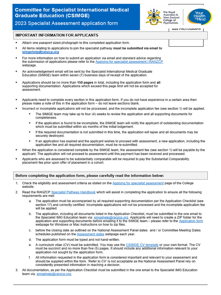 2023 Specialist Assessment Application Form | PDF | Consul ...
