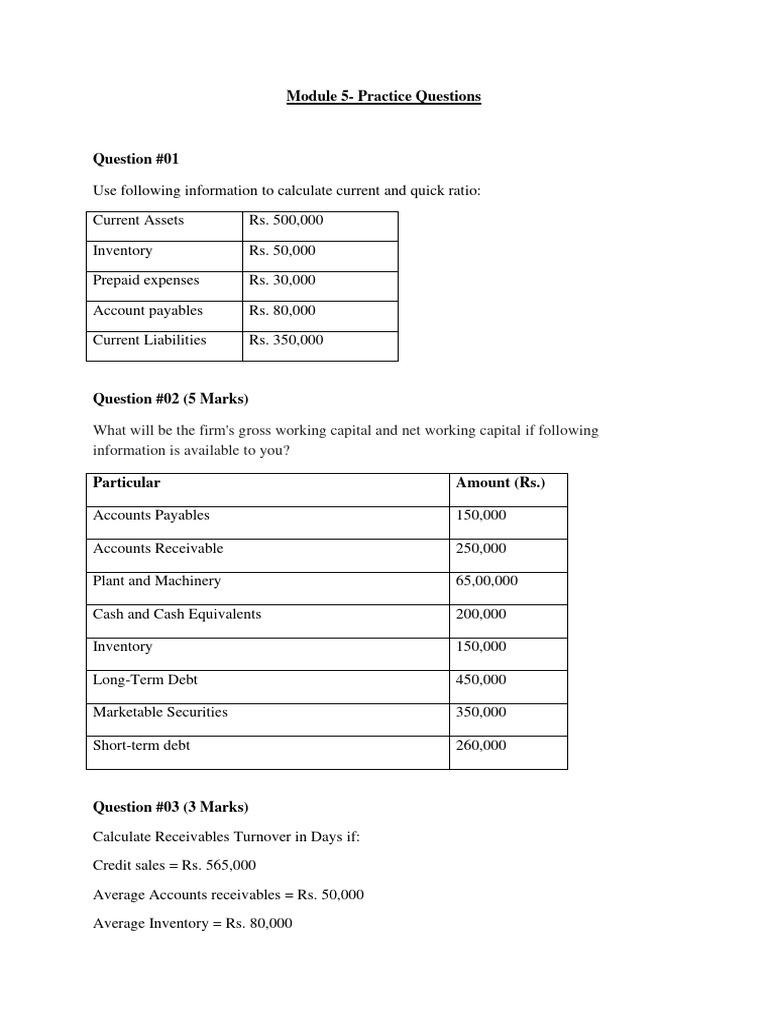 Module 5-Practice Questions - Compress | PDF | Debits And Credits | Working Capital