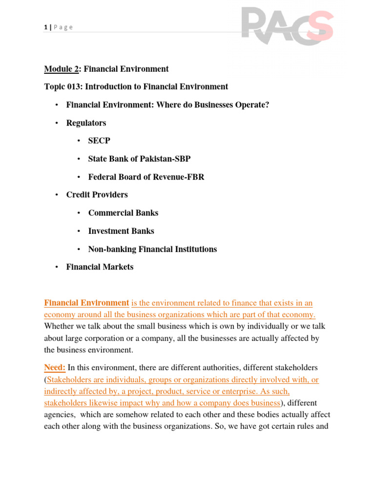 Financial Environment Overview | PDF | Stocks | Islamic Banking And Finance