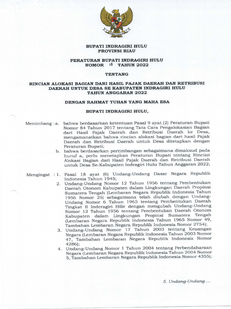 Perbup 18 Tahun 2022 | PDF