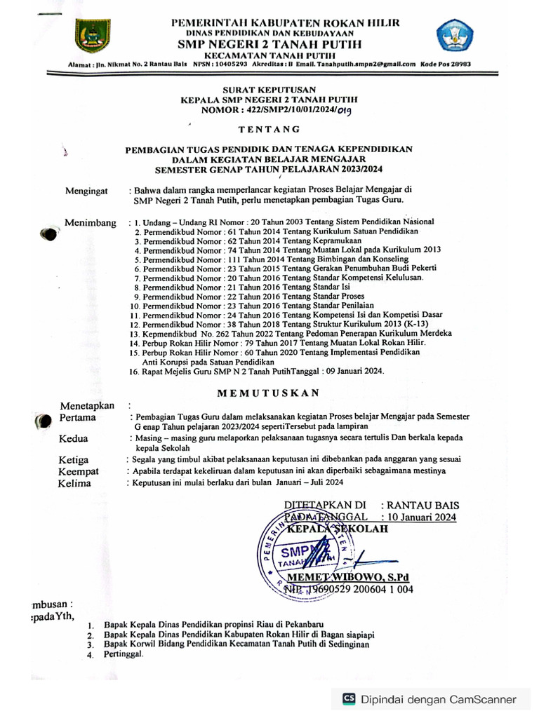 SK Pembagian Tugas Semester Genap 20232024 | PDF