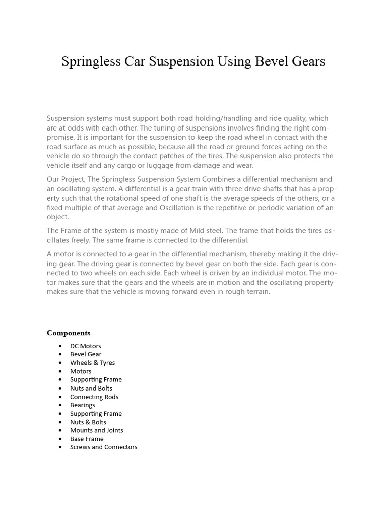 Springless Car Suspension Using Bevel Gears | PDF | Home & Garden ...