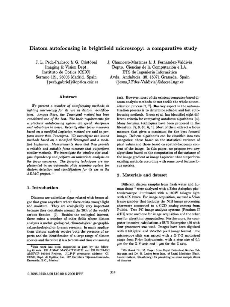Diatom Autofocusing in Brightfield Microscopy A Comparative Stud | PDF ...