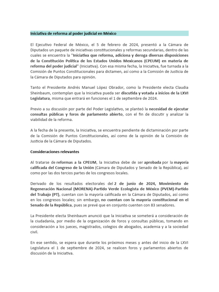 Reforma al Poder Judicial en México 2024 | PDF | Judicaturas | Legislador