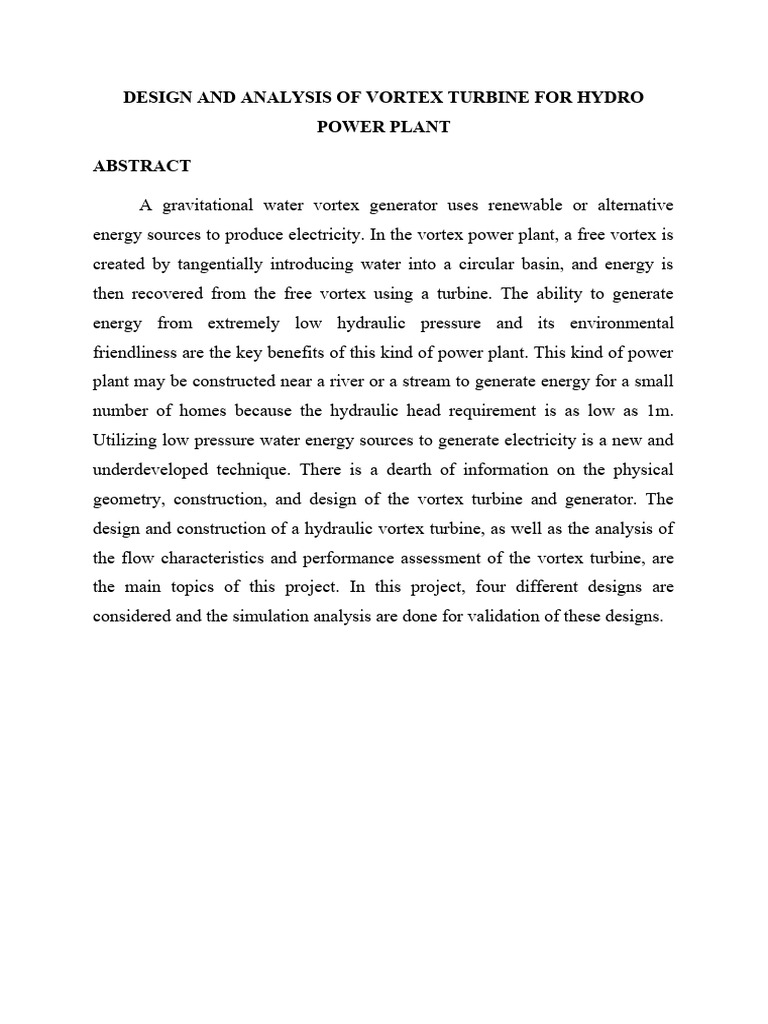 Design and Analysis of Vortex Turbine For Hydro Power Plant | PDF ...
