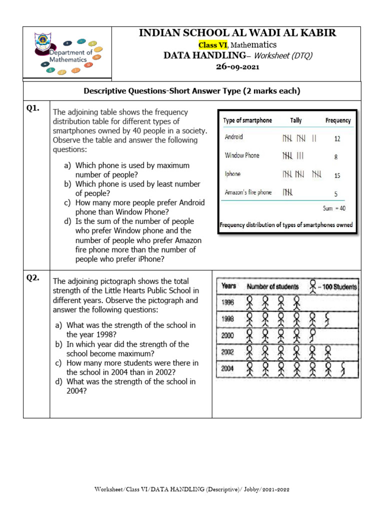 Class VI Data Handling Worksheet | PDF | Games & Activities