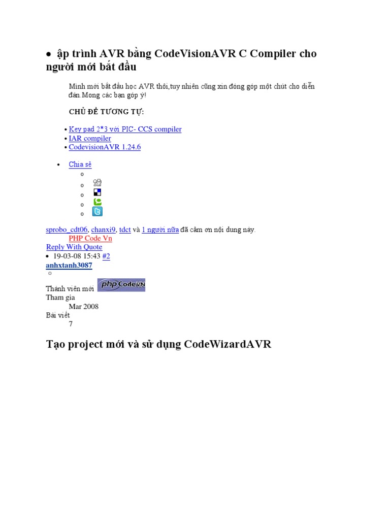 ập trình AVR bằng CodeVisionAVR C Compiler cho người mới bắt đầu | PDF