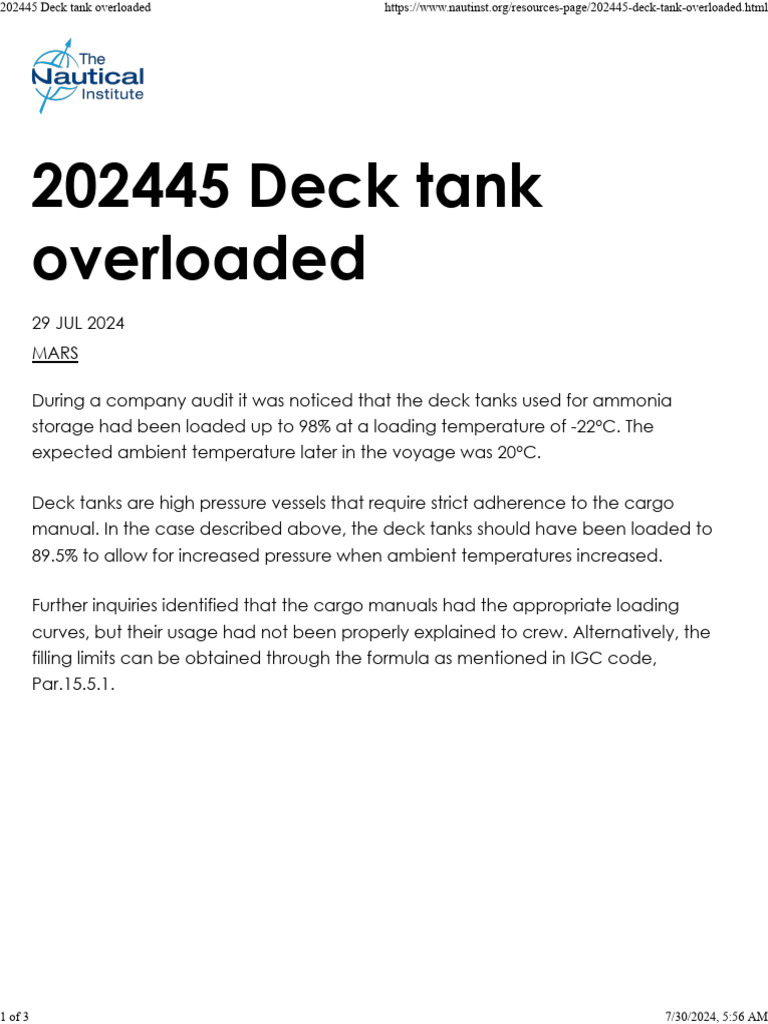 Deck Tank Overloaded | PDF | Business | Technology & Engineering