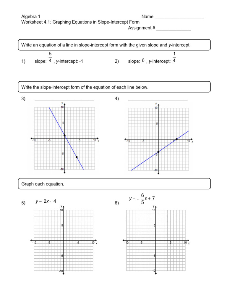 4.1 - Graphing Equations in Slope-Intercept Form Worksheet | PDF ...