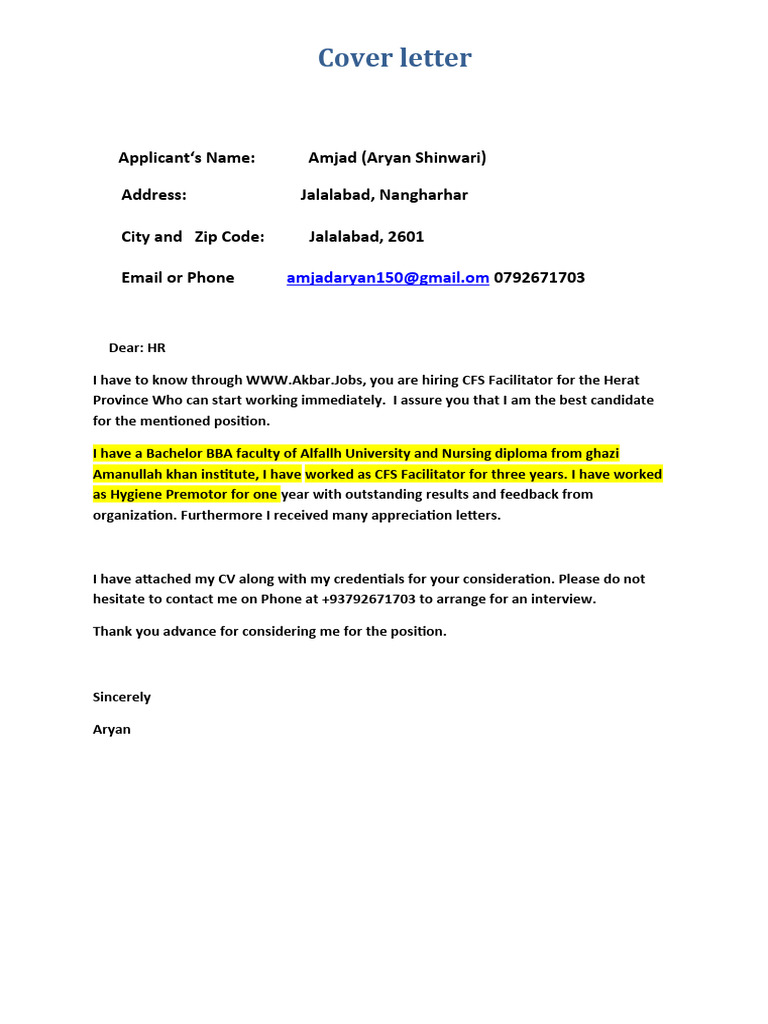 Amjad CV For The Position of CFS Facilitator RRAA Herat | PDF | Computing