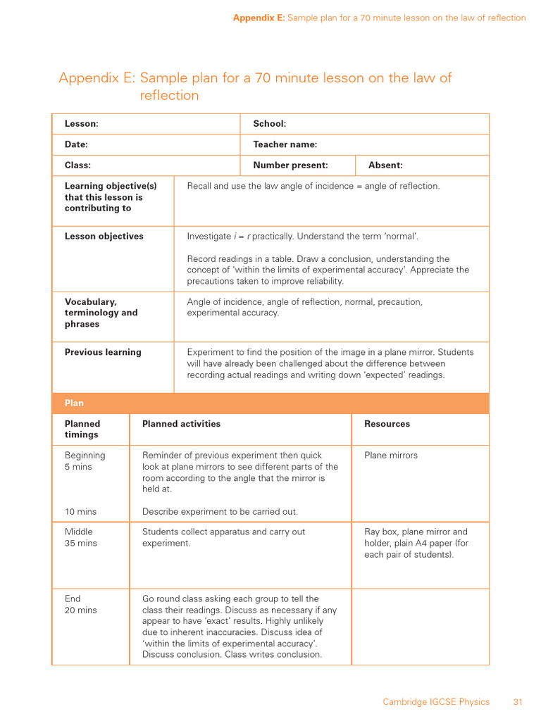 Lesson Plan Sample For IGCSE | PDF | Learning | Experiment