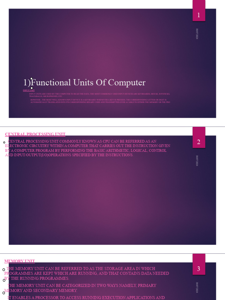 1) Functional Units of Computer | PDF | Input/Output | Central Processing Unit
