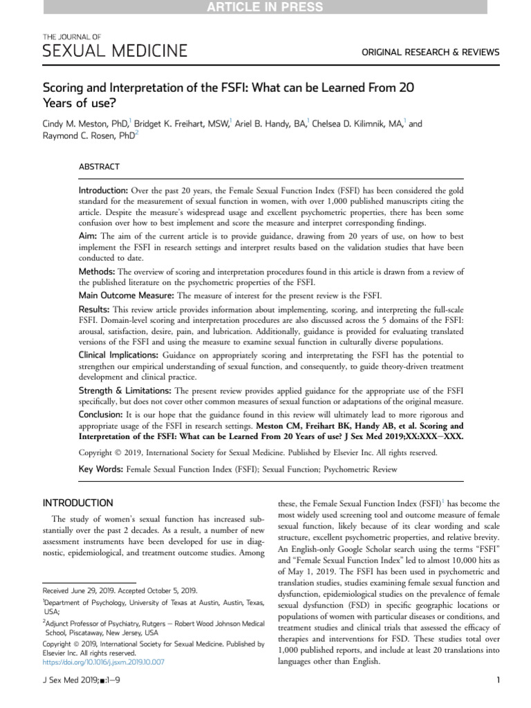 FSFI Scoring and Interpretation Guide | PDF | Sexual Arousal | Mental ...