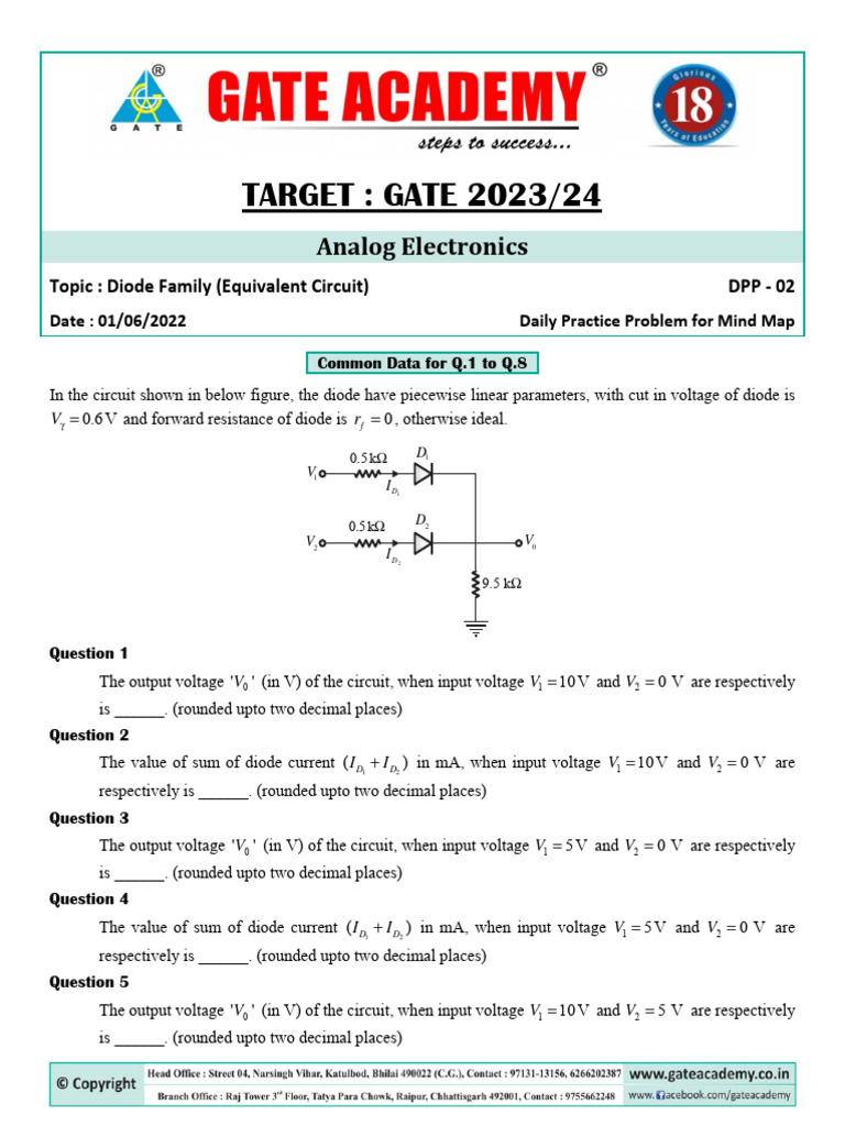 DPP-2 (Student Sheet) | PDF | Electrical Network | Diode