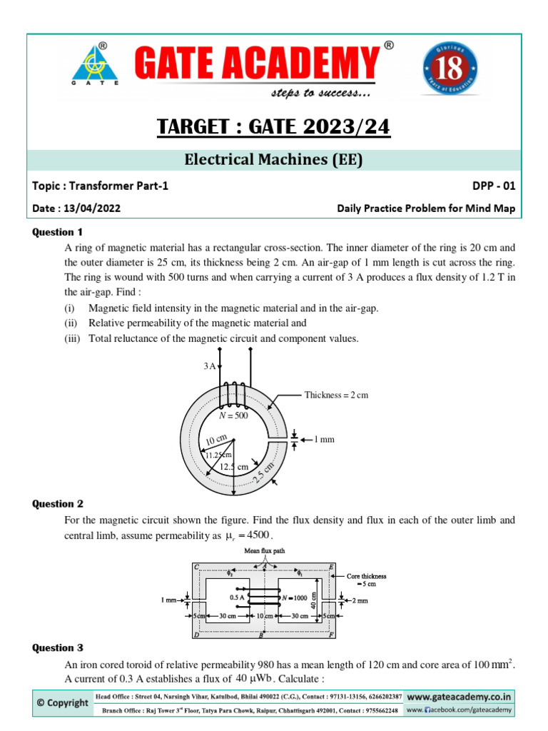 DPP-01 (Student Sheet) | PDF | Transformer | Inductance