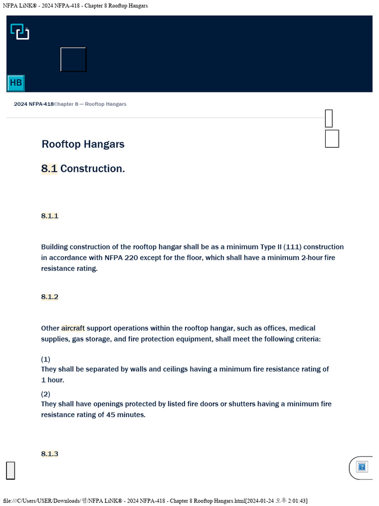 NFPA LiNK® - 2024 NFPA-418 - Chapter 8 Rooftop Hangars | PDF | Roof ...