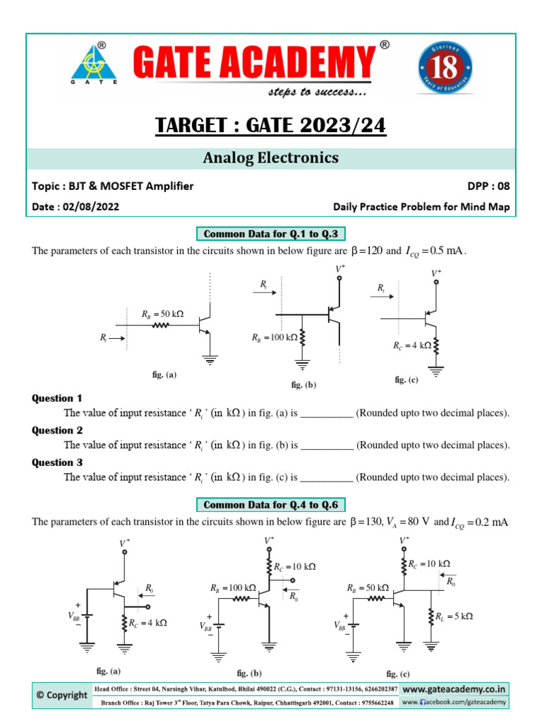 DPP 08 (Student Sheet) 2 | PDF | Field Effect Transistor | Amplifier