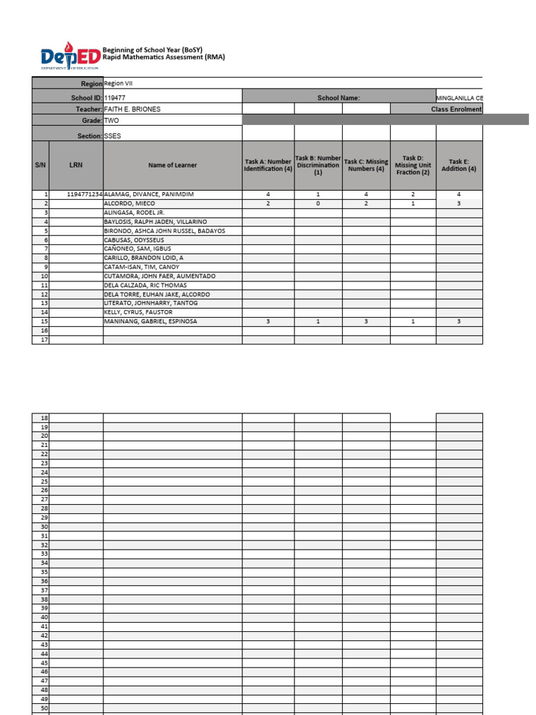 Grade 2 Rapid Math Assessment Scoresheet | PDF | Mathematics