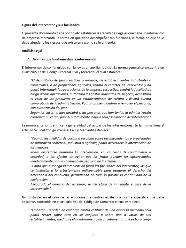 Facultades del Interventor Judicial Empresarial | PDF | Ley procesal ...