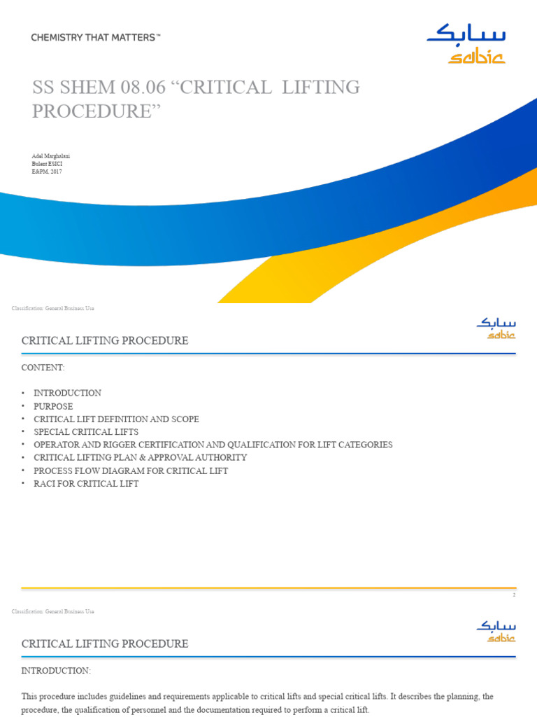 Critical Lifting Procedure Addition To Shem | PDF | Crane (Machine) | Rigging