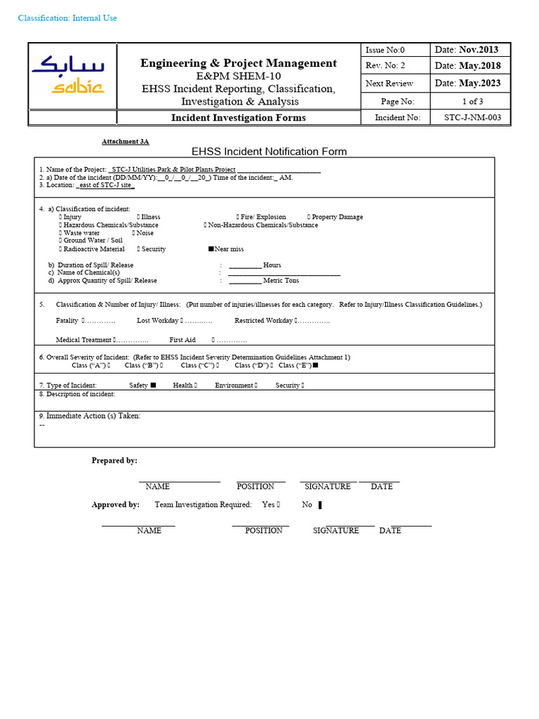 003---Near Miss Report | PDF | Reliability Engineering | Occupational Safety And Health