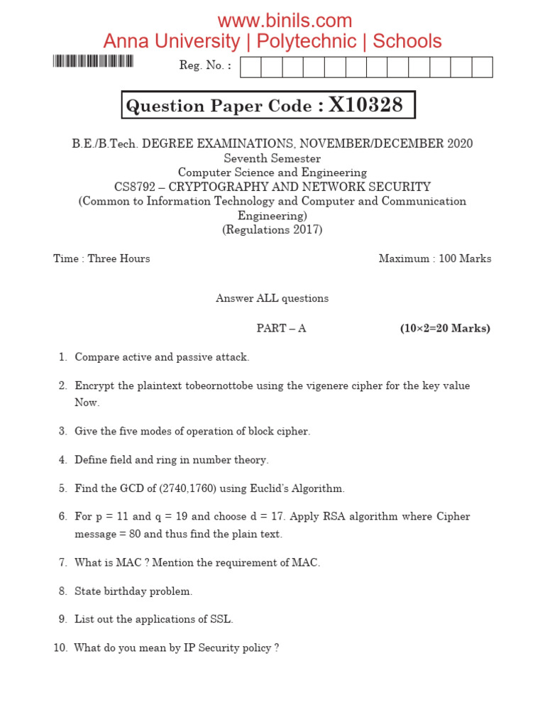 Nov Dec 2020 CCS QnPaper | PDF | Encryption | Cryptography