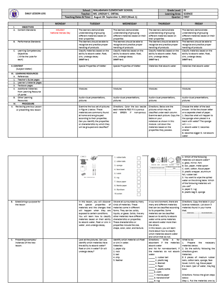 Science q1 w1 | PDF | Density | Water