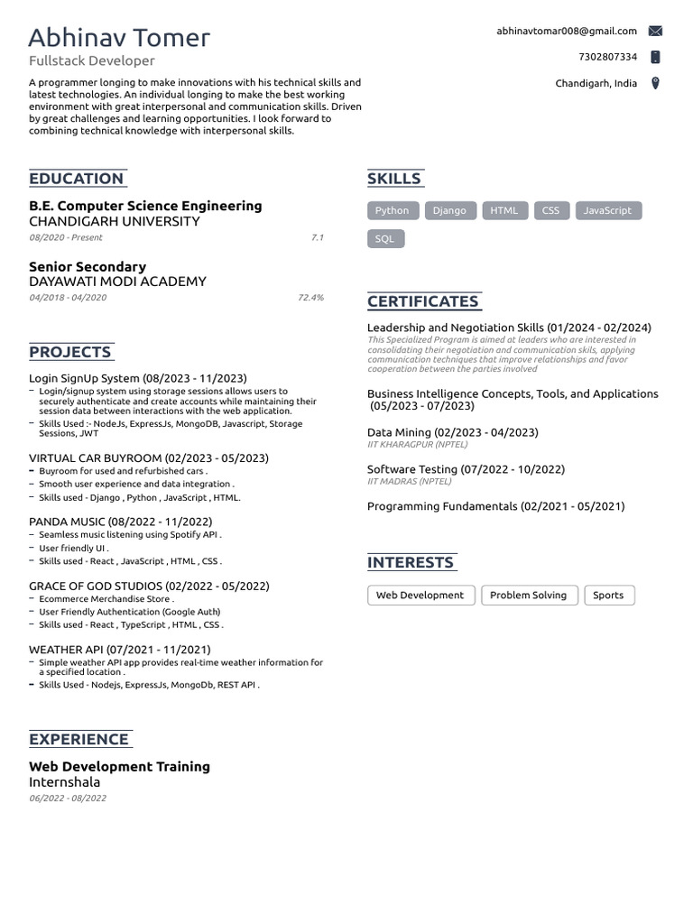 Abhinav's Resume | PDF | Web Development | World Wide Web