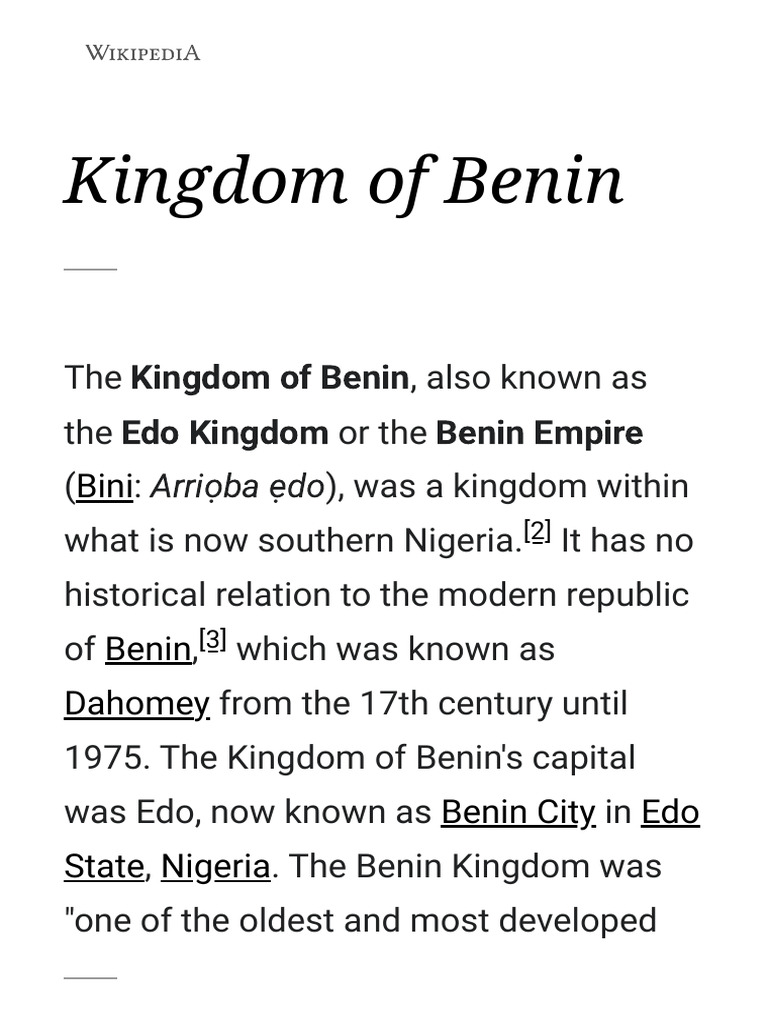 KingdomofBenin-Wikipedia 1701061785415 | PDF