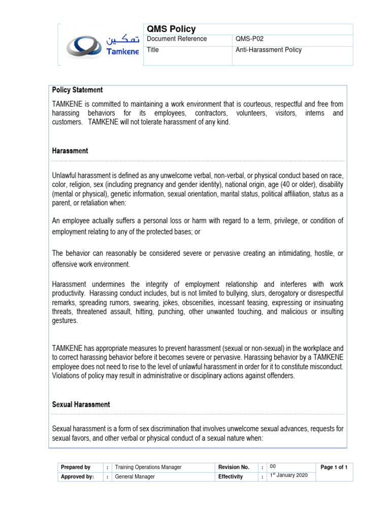 Anti-Harassment Policy | PDF | Harassment | Sexual Harassment