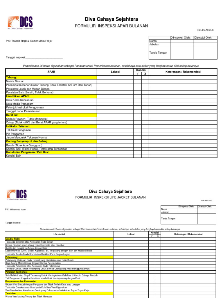 Form Inspeksi Keselamatan | PDF
